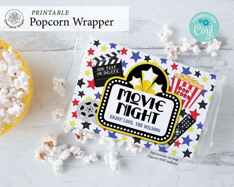 Movie Night Popcorn Wrapper PRINTABLE Microwave Popcorn - Etsy