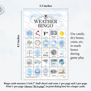 Weather Bingo Cards: Printable Bingo Cards, 50 Cards, Kids Game ...