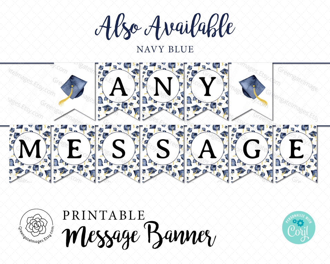 Navy Blue Graduation Bunting PRINTABLE Graduation Cap - Etsy