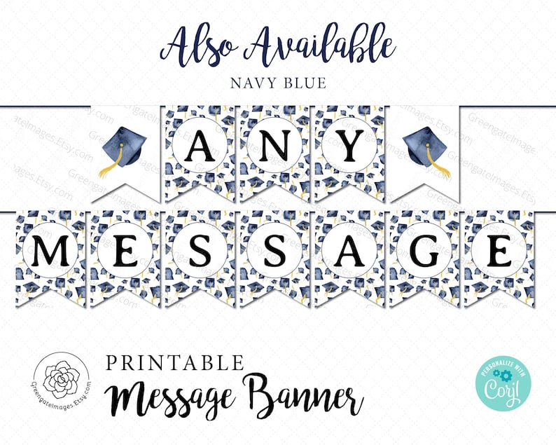 Navy Blue Graduation Bunting PRINTABLE Graduation Cap - Etsy