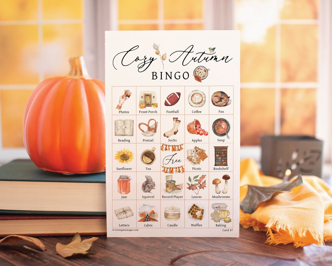 Cozy Autumn Bingo Cards - 50 PRINTABLE Unique Fall Bingo Cards With ...