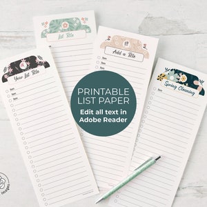 Printable List Paper - Editable/fillable Instant Download PDF. To-do ...