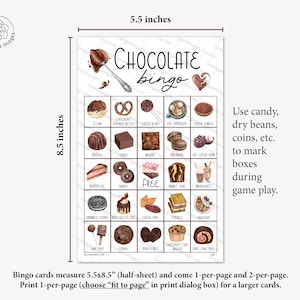 Chocolate Bingo Cards: Printable Bingo Cards, Color Pictures, 50 Cards ...