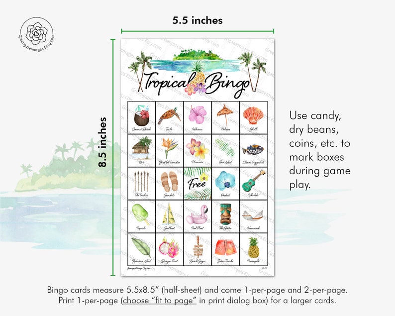Tropical Bingo: PRINTABLE 50 Cards Bingo Pdf Game Party Game - Etsy