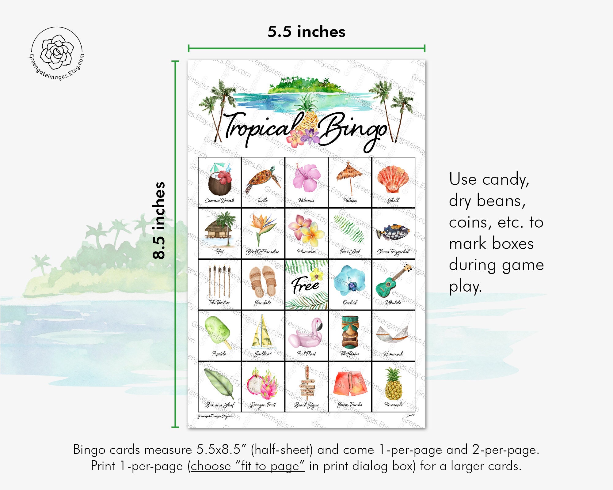 Tropical Bingo: PRINTABLE 50 Cards, Bingo Pdf Game, Party Game Ideas ...