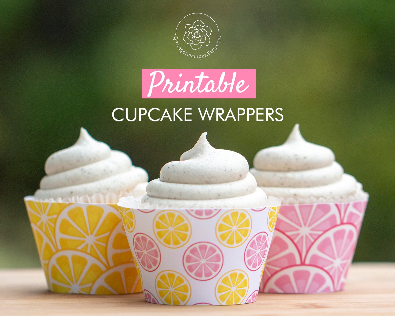 Pink Lemon Cupcake Wrappers - Printable Cupcake Wraps, Pink and Yellow ...