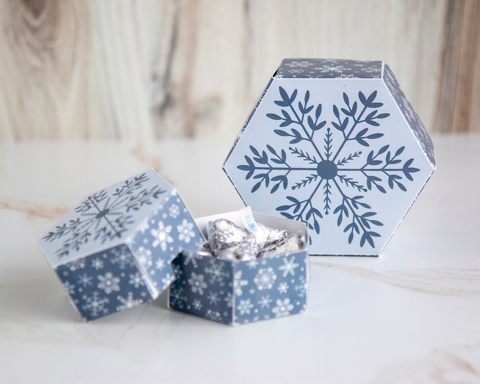 Snowflake Hexagon Gift Box PRINTABLE PDF Winter snow design | Etsy