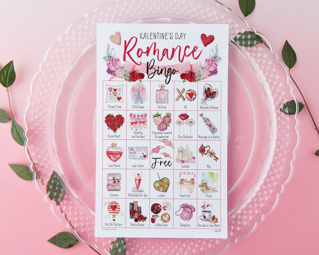 Valentine's Day Romance Bingo - 50 PRINTABLE Unique Cards. Instant ...