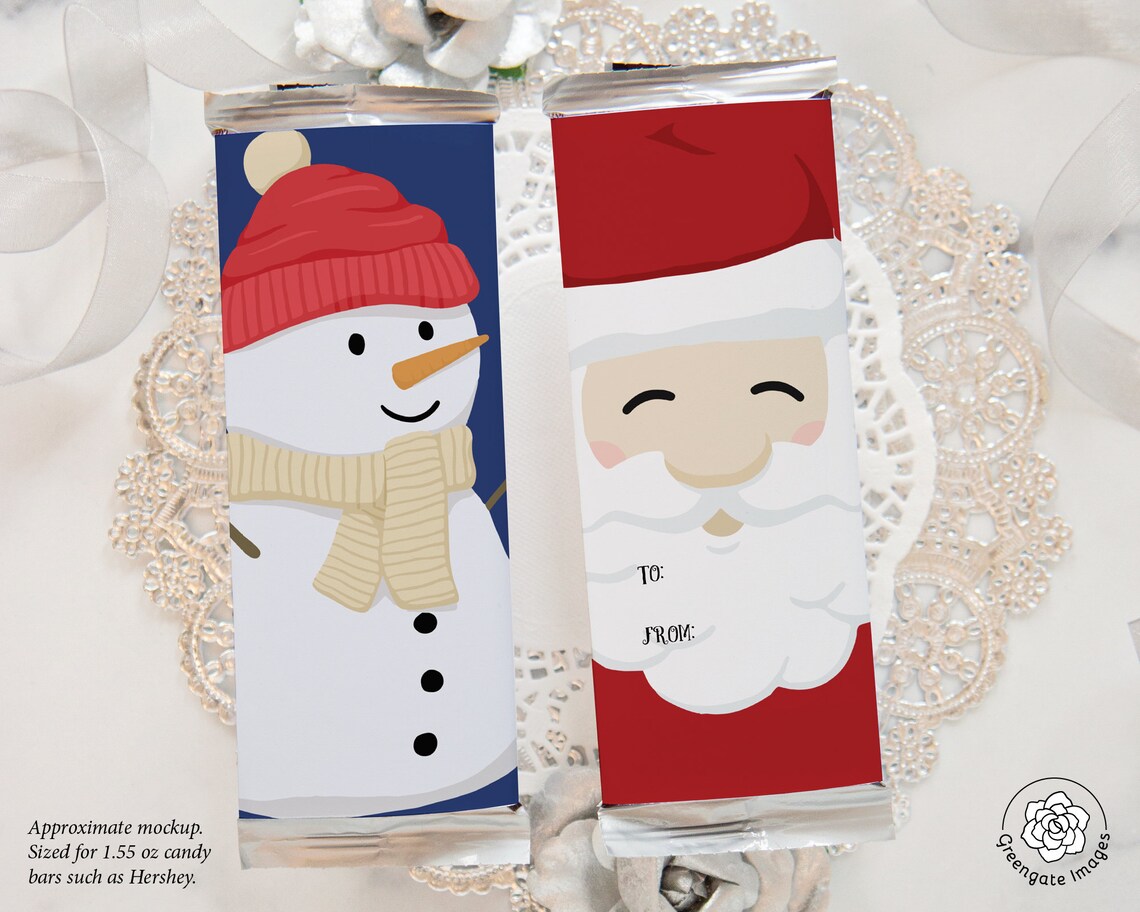 Santa & Snowman Candy Bar Wrapper Duo - PRINTABLE Standard Bar Wrapper ...