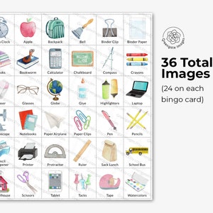 School Bingo Cards: Printable Bingo Cards, Color Pictures, 50 Cards ...