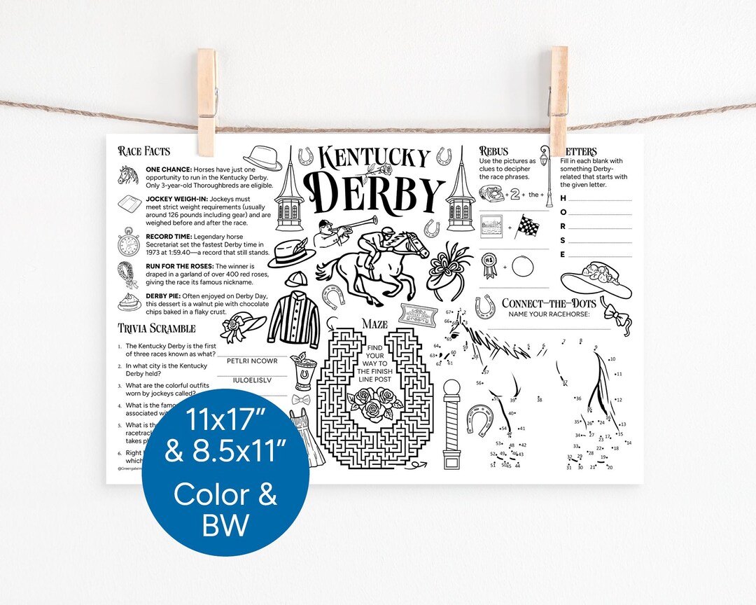Kentucky Derby 8.5x11" and 11x17" Activity Page - Large Print ...