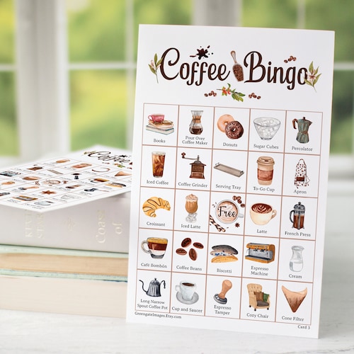 Coffee Bingo Cards: Printable Bingo Cards Color Pictures 50 - Etsy