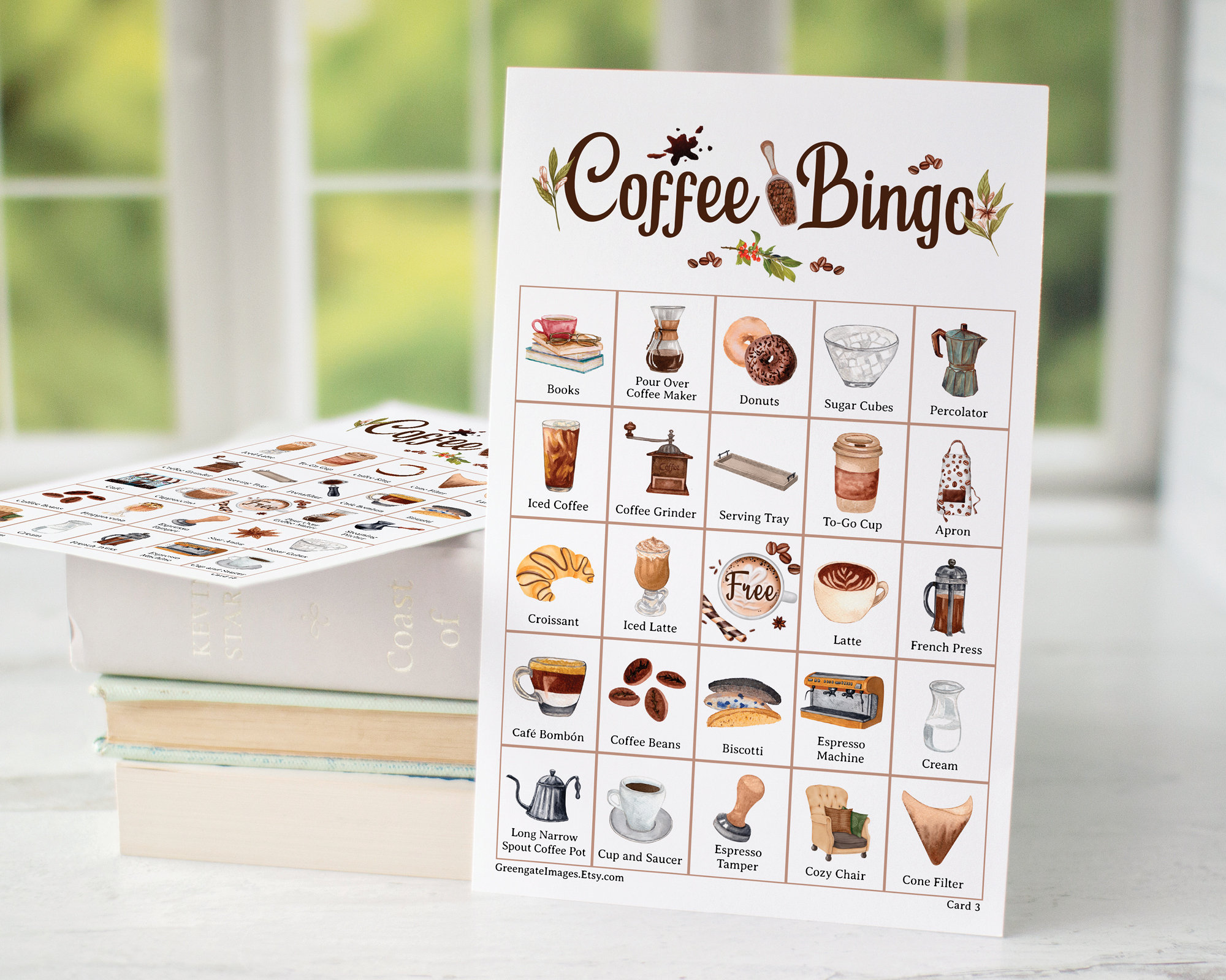 Coffee Bingo Cards: Printable Bingo Cards, Color Pictures, 50 Cards ...