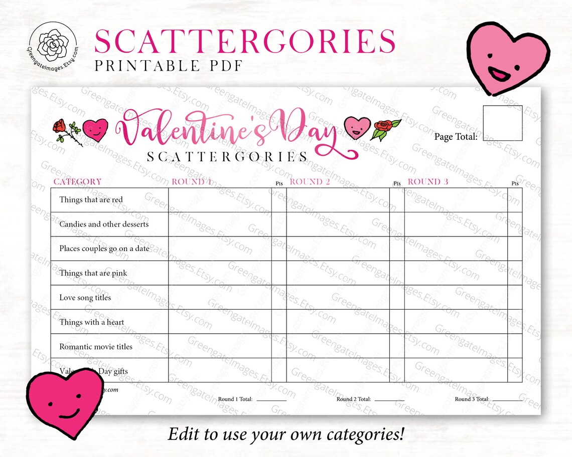Valentine's Day Scattergories Printable Scattergories - Etsy