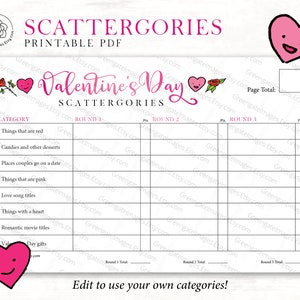 Valentine's Day Scattergories - PRINTABLE Instant Download PDF. Party ...