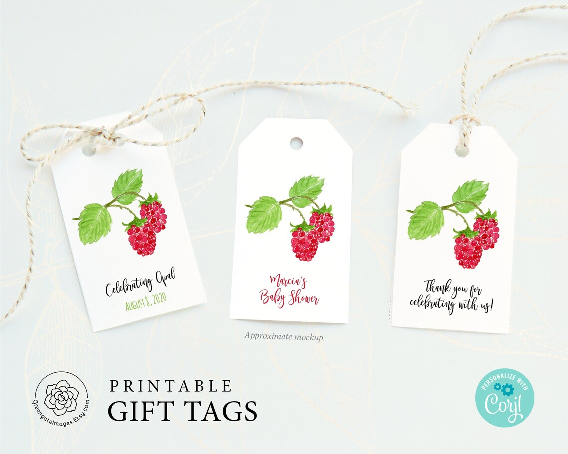 Raspberry Gift Tags printable gift tag editable corjl | Etsy