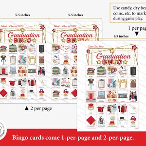Graduation Bingo - 50 PRINTABLE Unique Cards. Bright Red and Gold Color ...