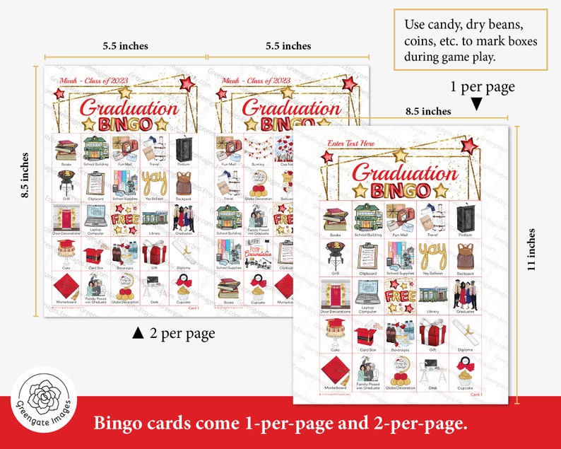 Graduation Bingo 50 PRINTABLE Unique Cards. Bright Red and - Etsy
