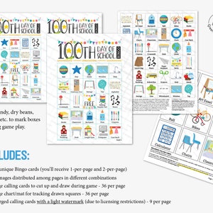 100th Day of School Bingo - 50 PRINTABLE Unique Cards. Instant Digital ...