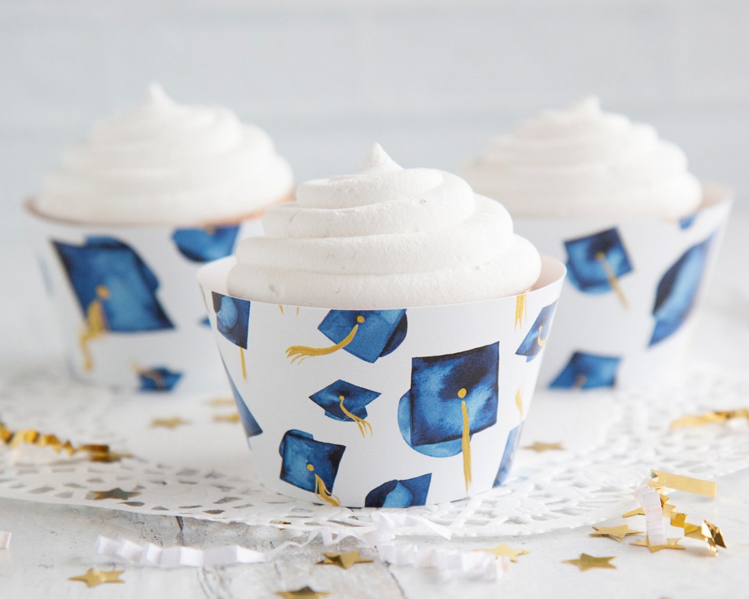 Royal Blue Graduation Cupcake Wrapper - PRINTABLE Cupcake/muffin Sleeve ...