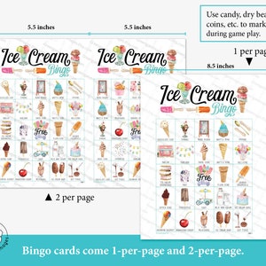 Ice Cream Bingo - 50 PRINTABLE Unique Cards. Instant Digital Download ...
