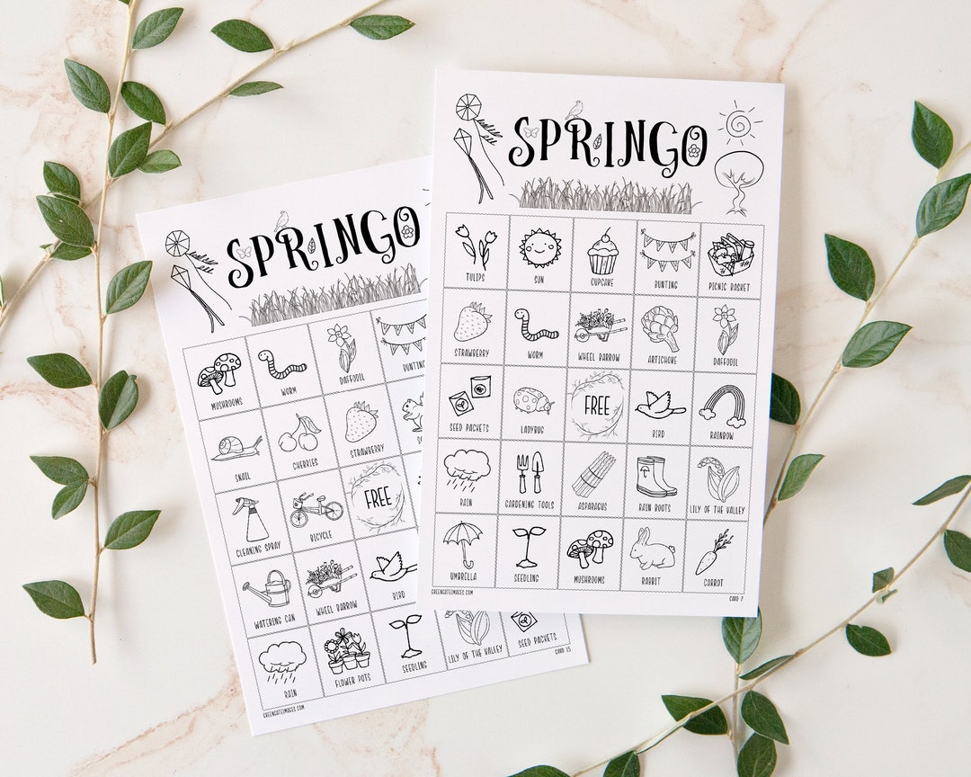 Black and White Spring Bingo Cards: Printable Bingo, 50 Cards, Springo ...