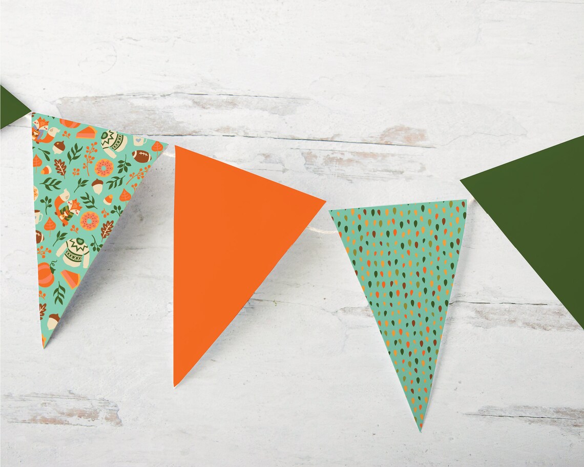 Fall Bunting - PRINTABLE Instant Download PDF. Teal/aqua/turquoise With ...