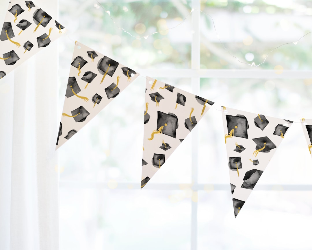 Black Graduation Bunting - PRINTABLE Graduation Cap Design, Graduation ...