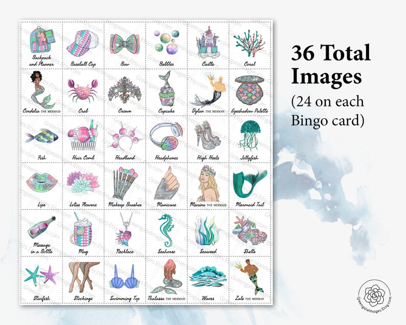 Mermaid Bingo Cards: Printable Bingo Cards 50 Cards Kids - Etsy