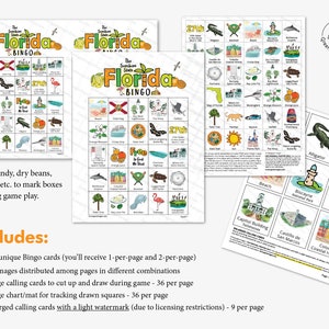 Florida Bingo Cards - 50 PRINTABLE Unique Cards You Download Instantly ...