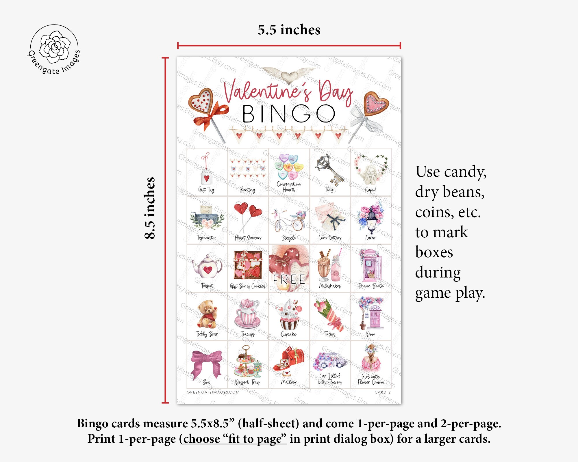 Valentine's Day Bingo Cards: Printable Bingo Cards, 50 Cards, Senior ...