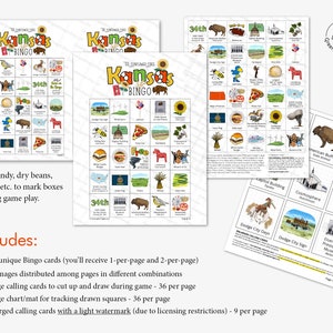 Kansas Bingo Cards - 50 PRINTABLE Unique Cards Download Instantly. Fun ...