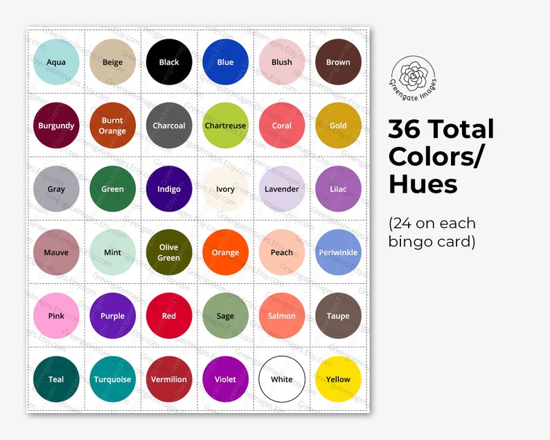 Colors Bingo Cards: Printable Bingo, 50 Cards, Senior Citizen ...