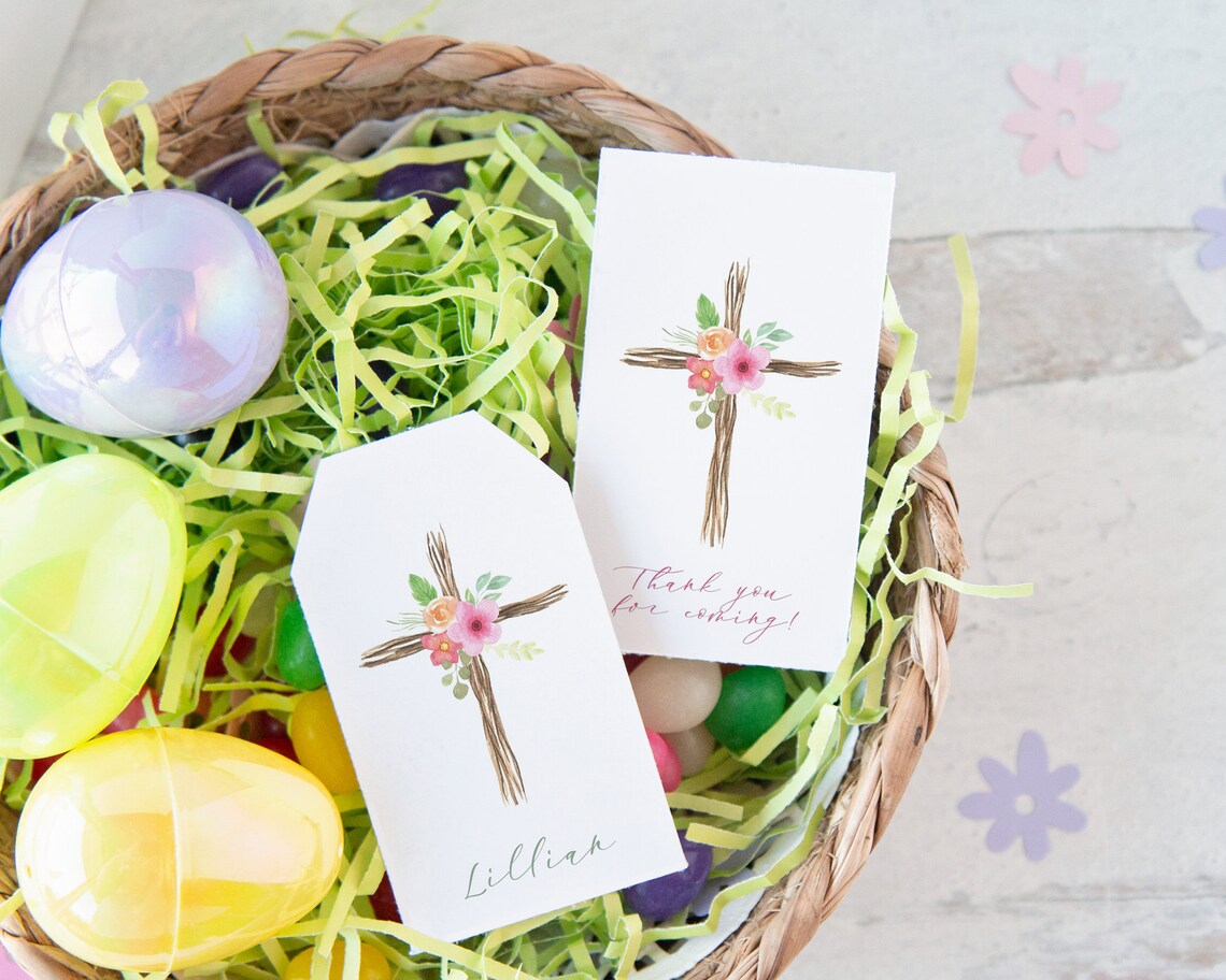 Cross Gift Tags - Printable Gift Tags, Cross Flowers, Editable Corjl ...