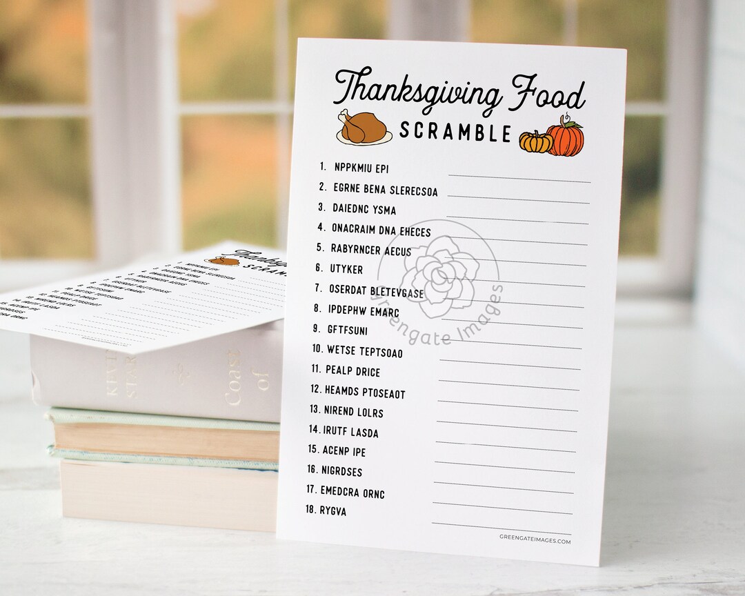 Thanksgiving Food Word Scramble - PRINTABLE Downloadable Activity. Word ...