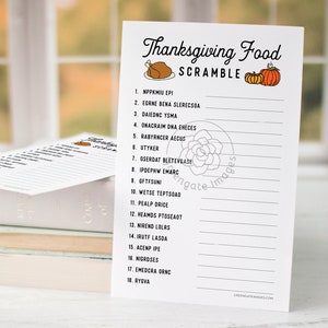 Thanksgiving Food Word Scramble - PRINTABLE Downloadable Activity. Word ...