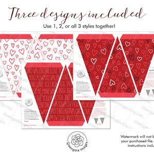 Valentine's Day Bunting PRINTABLE Heart Party Decor, Galentines Banner ...
