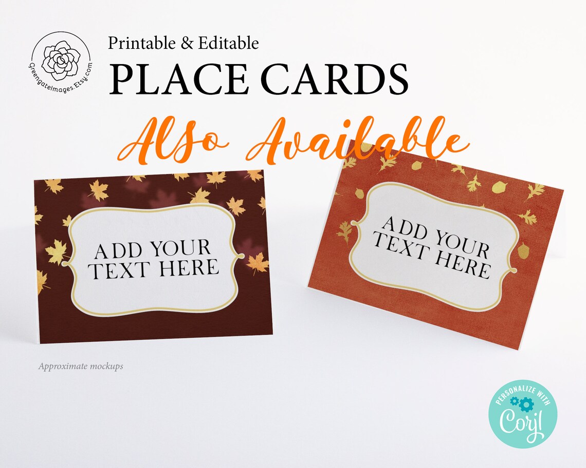 Fall Leaf Place Card Printable Placecard Corjl Buffet Cards | Etsy