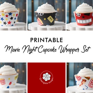 Movie Night Cupcake Wrapper Set - PRINTABLE Cupcake Wraps PDF. Bundle ...