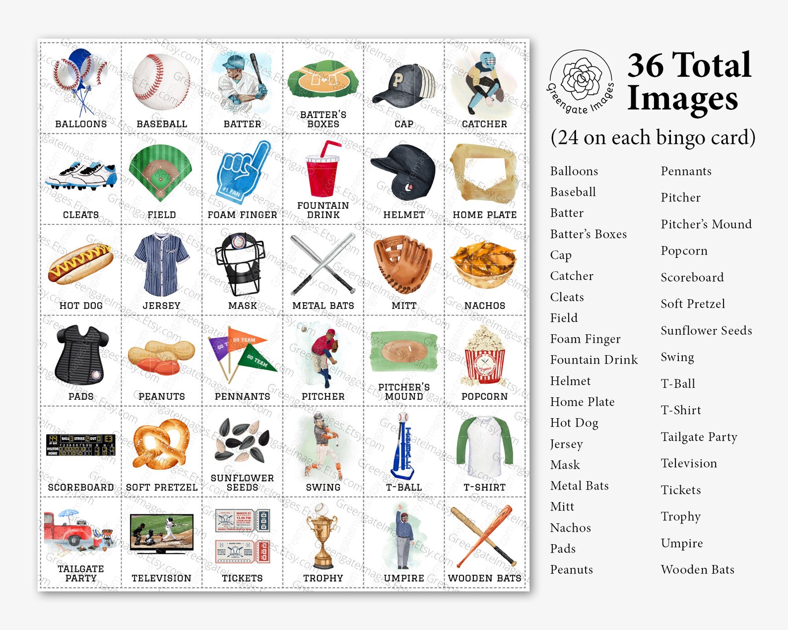 Baseball Bingo: PRINTABLE 50 Cards, Bingo Pdf Game, T-ball Fan Party ...