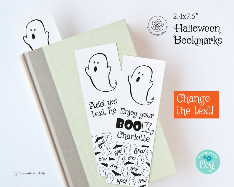 Halloween Ghost Bookmark PRINTABLE Editable in Corjl Book - Etsy