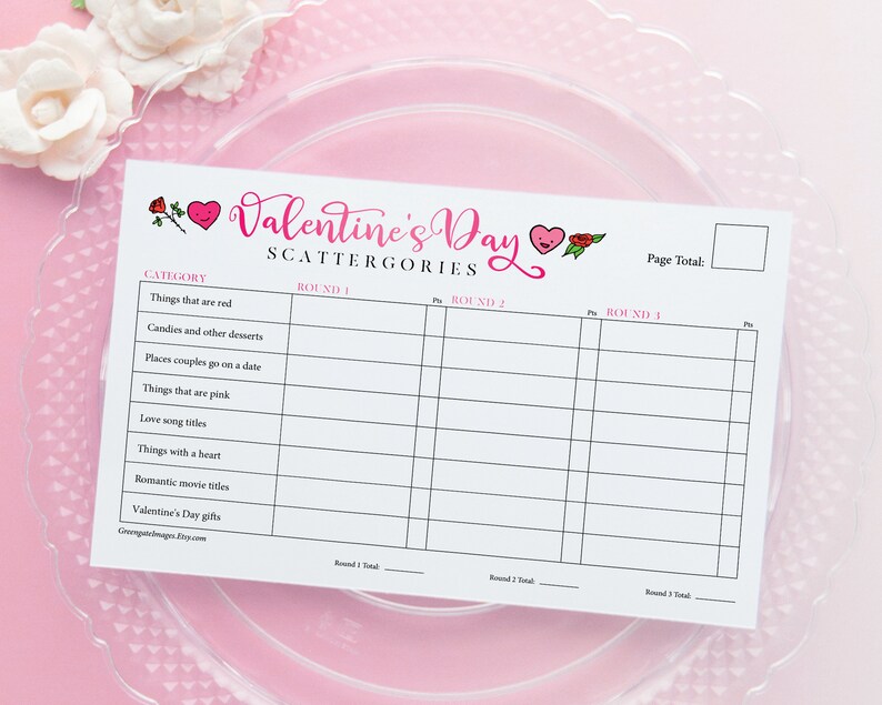 Valentine's Day Scattergories Printable Scattergories - Etsy