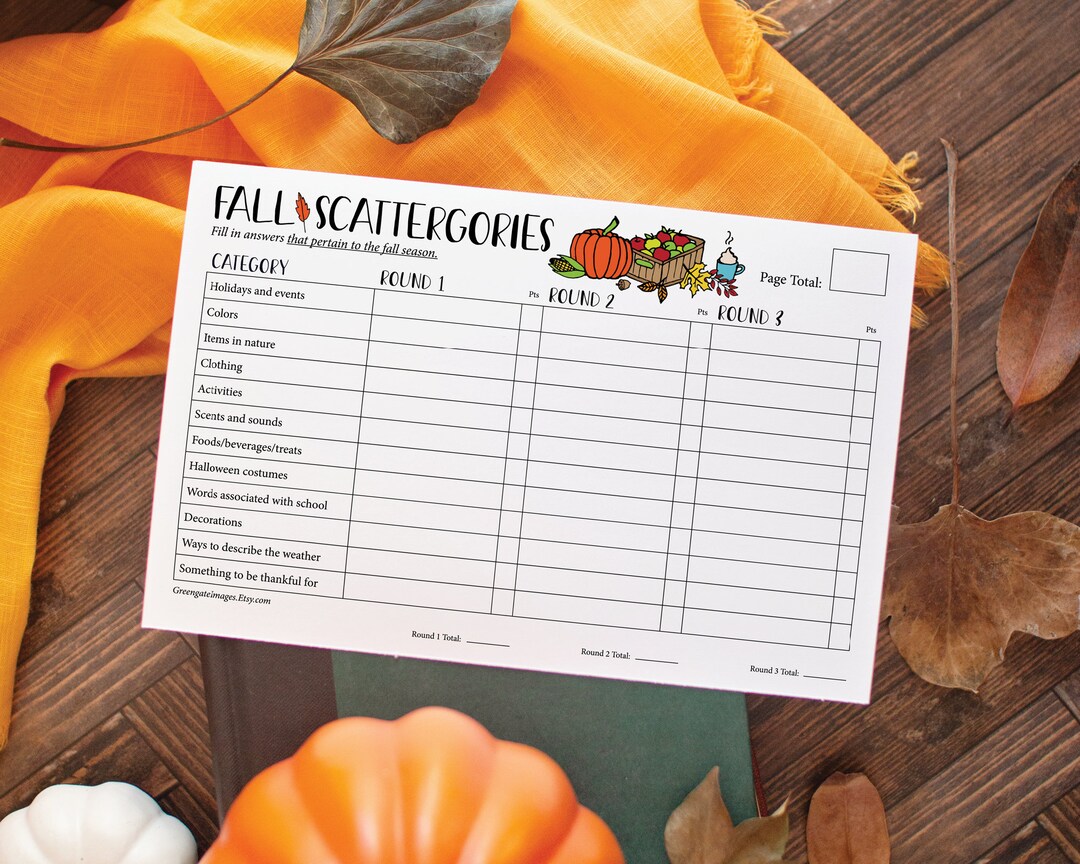 Fall Scattergories - PRINTABLE Instant Download PDF. Categories Game ...