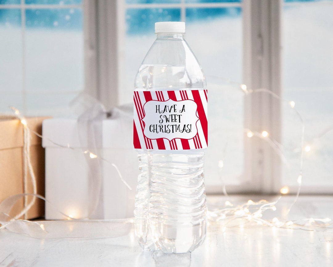 Christmas Water Bottle Label - Printable, Corjl Editable, Beverage Wrap ...