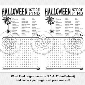 Halloween Word Find: Printable Activity, Black White, Halloween Word ...