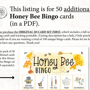 ADD-ON: 50 Additional Honey Bee Bingo Cards (numbered 51-100) to Go ...