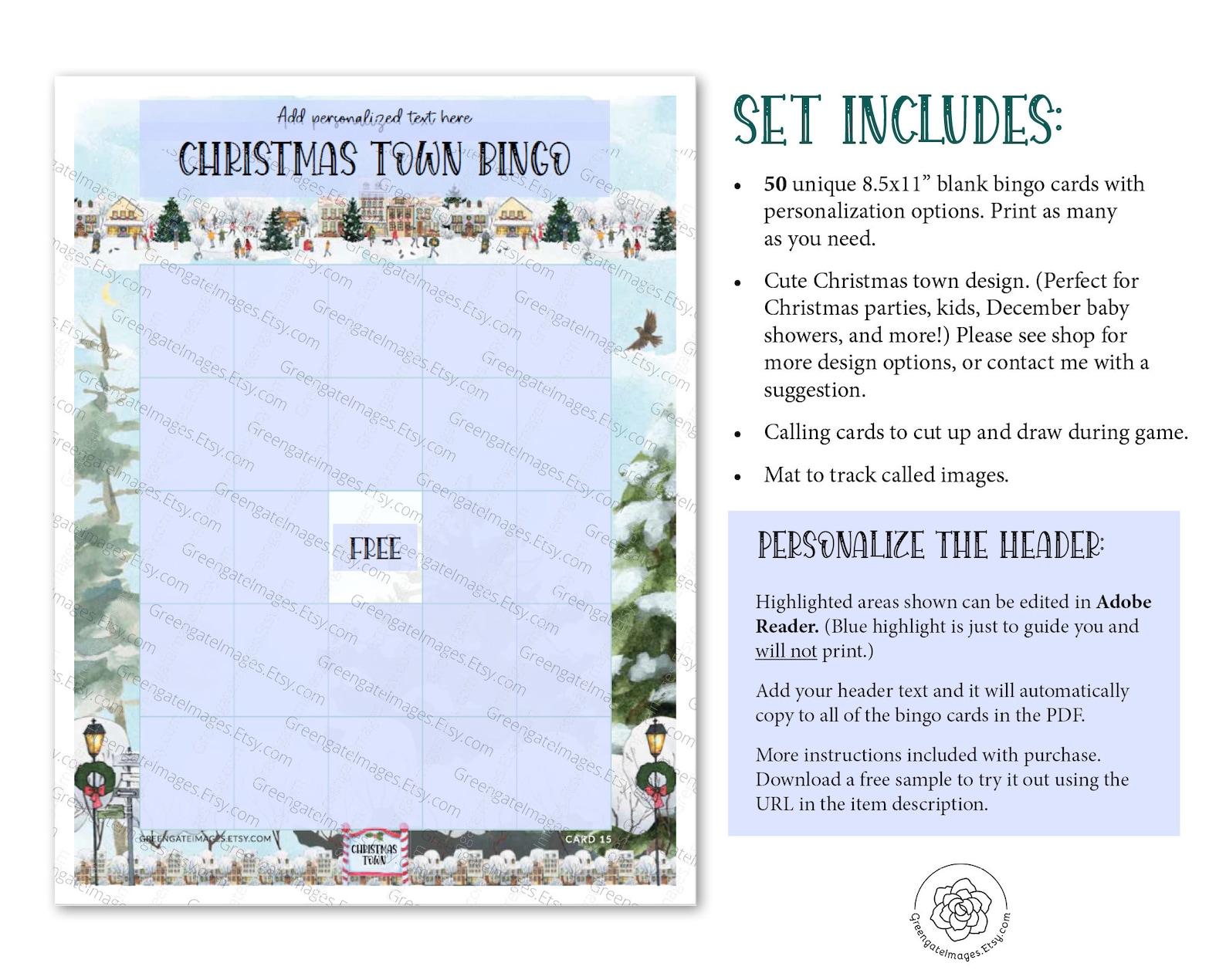 FILLABLE Christmas Town Bingo Template: 50 Cards Printable | Etsy