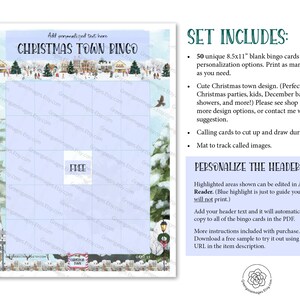 FILLABLE Christmas Town Bingo Template: 50 Cards Printable Pdf ...