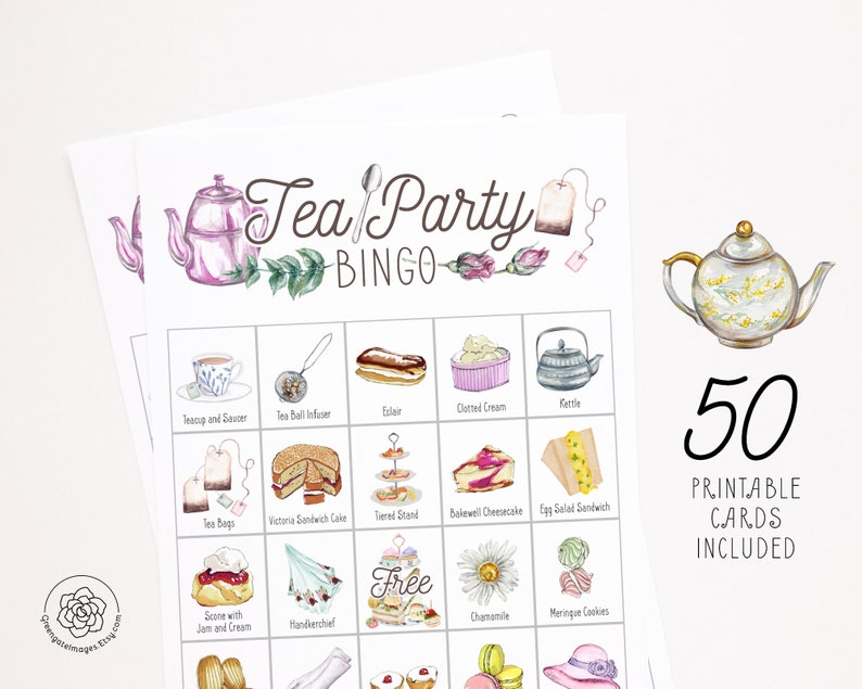 Tea Party Bingo Cards: 50 Printable bingo cards women's | Etsy