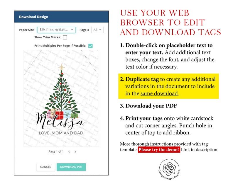 Giant XL Christmas Gift Tag - PRINTABLE Editable Corjl, Extra Large Tag ...